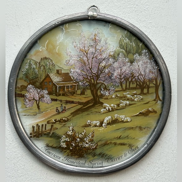 Currier & Ives | Art | Vintage Sun Catcher Currier Ives Stained Glass ...